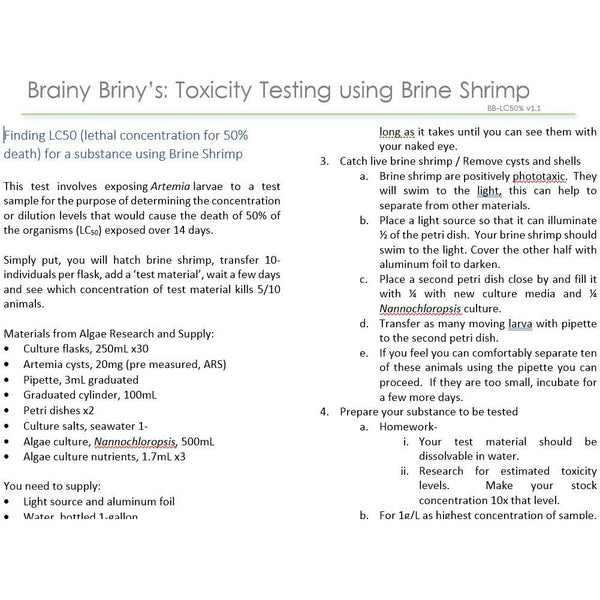 Brainy Briny: Toxicity Testing using Brine Shrimp- Finding a Lethal Co ...