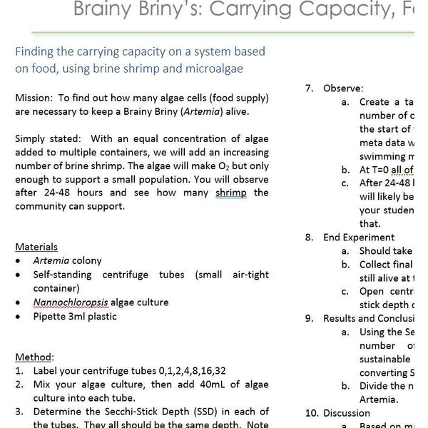 Brainy Briny: Carrying Capacity Based on Food Availability - Algae ...